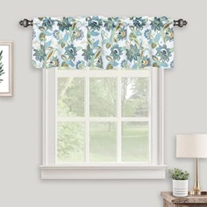 Inselnwald Summer Green Floral Valances for Windows, Multicolor Flower Room DarkeningRod Pocket Small Curtains Valance for Kitchen Cafe Living Room Bathroom 52" x 14", Turquoise Blue/Green