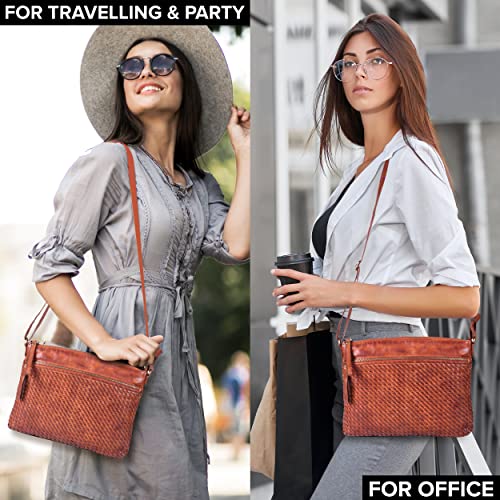 Genuine Leather Crossbody Sling bag for Women Crossover Tan Wash Bags for Women