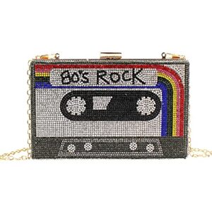 zlm bag us retro cassette evening clutch purse crystal inlaid bling crossbody shoulder bag for graduation wedding party