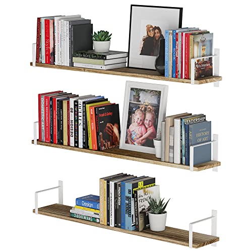 Wallniture Toledo 36"x6" Floating Shelves for Wall, Floating Bookshelf Living Room, Wall Shelves for Bedroom, Bathroom, Office & Kitchen Shelves Burnt Finish Set of 3