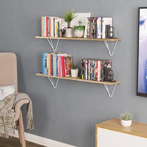 Wallniture Colmar Long Floating Shelves for Wall Storage, Bathroom Shelves for Over Toilet Storage, Living Room Bookshelf, Wood Wall Shelves for Bedroom, Kitchen Pantry, Laundry Room, Set of 2