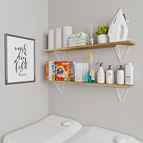 Wallniture Colmar Long Floating Shelves for Wall Storage, Bathroom Shelves for Over Toilet Storage, Living Room Bookshelf, Wood Wall Shelves for Bedroom, Kitchen Pantry, Laundry Room, Set of 2