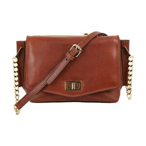 time resistance leather crossbody bag for women – full grain leather shoulder bag – stylish messenger bag purse (cognac)