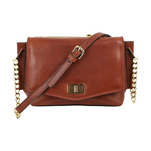 Time Resistance Leather Crossbody Bag for Women - Full Grain Leather Shoulder Bag - Stylish Messenger Bag Purse (Cognac)