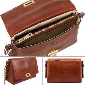 Time Resistance Leather Crossbody Bag for Women - Full Grain Leather Shoulder Bag - Stylish Messenger Bag Purse (Cognac)