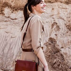 Time Resistance Leather Crossbody Bag for Women - Full Grain Leather Shoulder Bag - Stylish Messenger Bag Purse (Cognac)