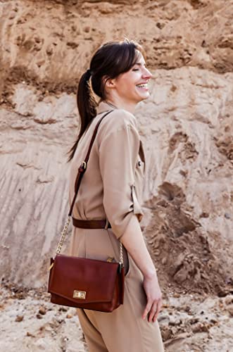 Time Resistance Leather Crossbody Bag for Women - Full Grain Leather Shoulder Bag - Stylish Messenger Bag Purse (Cognac)