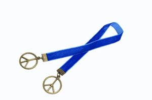 retrogem 9 inches velvet ribbon bookmark vintage antique bronze charm bookmark (royal blue-peace sign)