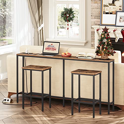 ALLOSWELL Console Table with Power Outlet, 63" Narrow Sofa Table, Industrial Entryway Table with USB Ports, Behind Couch Table for Entryway, Hallway, Foyer, Living Room, Bedroom CTHR16E01