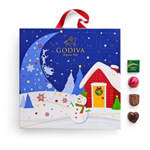 godiva chocolatier holiday 2022 blue advent calendar – assorted individually wrapped dark and milk chocolates – 24 piece christmas countdown – unique gift for chocolate lovers