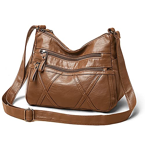 Small Crossbody Bags for Women Leather Shoulder Purses Vegan women Cross body Bag Mini Purse and Handbag Lightweight Ladies Pocketbook Brown