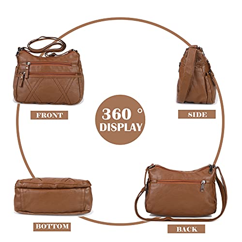 Small Crossbody Bags for Women Leather Shoulder Purses Vegan women Cross body Bag Mini Purse and Handbag Lightweight Ladies Pocketbook Brown