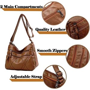 Small Crossbody Bags for Women Leather Shoulder Purses Vegan women Cross body Bag Mini Purse and Handbag Lightweight Ladies Pocketbook Brown