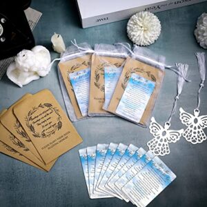 24 Sets Funeral Favors Set Includes 24 Bereavement Poem Double Sided Funeral Prayer Cards 24 Kraft Seed Envelopes 24 Stainless Steel Tassels Angel Bookmark and 24 Organza Bags for Remembrance Funeral