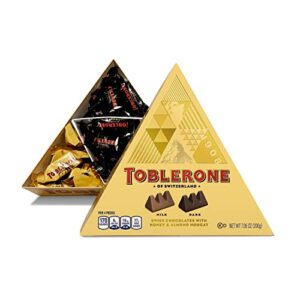 toblerone tiny swiss chocolate gift set, dark chocolate, milk chocolate candy bars with honey & almond nougat, 7.05 oz (25 pieces)