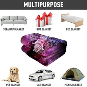 YISUMEI Mandala Elephant Throw Blanket Purple Nebula Book Shining Stars Fleece Blanket Soft Warm Cozy for Sofa Couch Bed 50"x60"