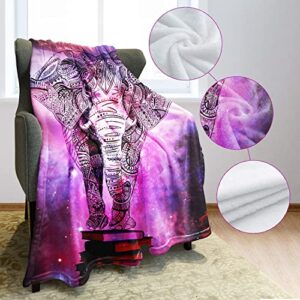 YISUMEI Mandala Elephant Throw Blanket Purple Nebula Book Shining Stars Fleece Blanket Soft Warm Cozy for Sofa Couch Bed 50"x60"