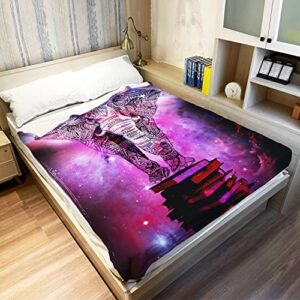 YISUMEI Mandala Elephant Throw Blanket Purple Nebula Book Shining Stars Fleece Blanket Soft Warm Cozy for Sofa Couch Bed 50"x60"