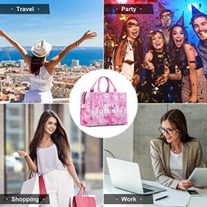 JQAliMOVV Canvas Tote Bag for Women - Travel Tote Bag Purse with Zipper Fashion Shoulder Crossbody Bag Handbag (Pink)