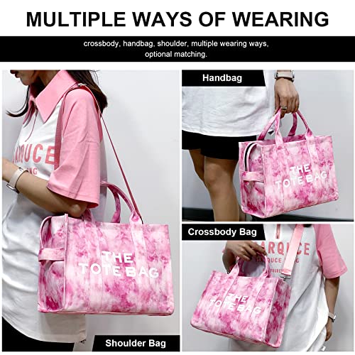 JQAliMOVV Canvas Tote Bag for Women - Travel Tote Bag Purse with Zipper Fashion Shoulder Crossbody Bag Handbag (Pink)