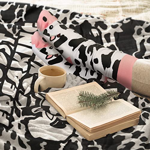 CusFuk Cute Cow Throw Blankets All Season Bed Blanket Decorative Home Farm Decor Gift Blanket 50x60 Inch with Socks for Girls Women Black-cow 50 inch x60 inch