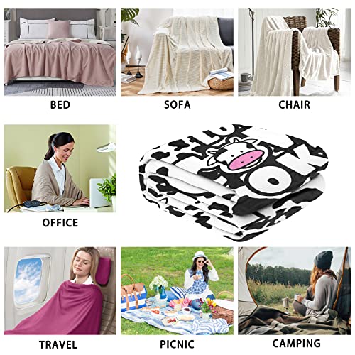 CusFuk Cute Cow Throw Blankets All Season Bed Blanket Decorative Home Farm Decor Gift Blanket 50x60 Inch with Socks for Girls Women Black-cow 50 inch x60 inch