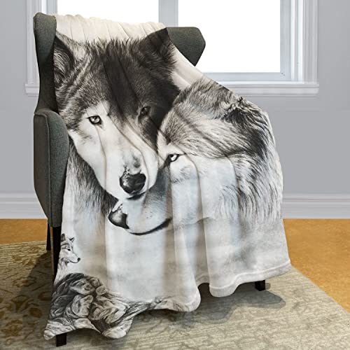 YISUMEI Grey Wolf Throw Blanket Forest Mountain Peak Sky Couple Wolf Fleece Blanket Soft Warm Cozy for Sofa Couch Bed 60"x80"