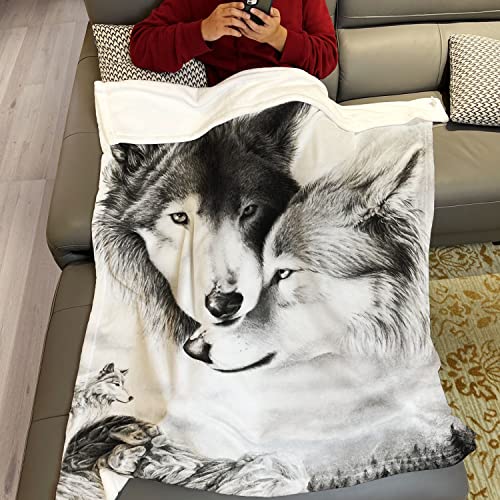 YISUMEI Grey Wolf Throw Blanket Forest Mountain Peak Sky Couple Wolf Fleece Blanket Soft Warm Cozy for Sofa Couch Bed 60"x80"