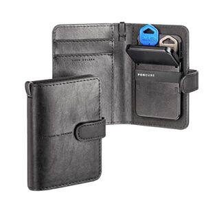 puncube minimalist wallet with key holder and phone stand rfid blocking wallet for men and women (black)