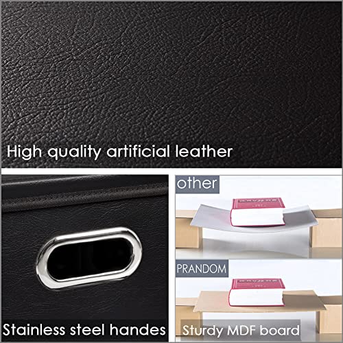 PRANDOM Leather Foldable Cube Storage Bins 13x13 inch [4-Pack] Fabric Storage Baskets Cubes Drawer with Cotton Handles Organizer for Shelves Toy Nursery Closet Bedroom Clothes Black