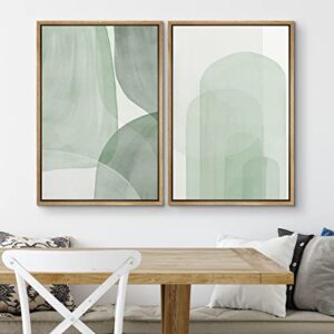 SIGNWIN Framed Canvas Print Wall Art Set Pastel Watercolor Green Polygon Collage Abstract Shapes Illustrations Modern Art Minimal Boho Colorful for Living Room, Bedroom, Office - 16"x24"x2 Natural