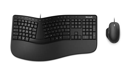 Microsoft Ergonomic Desktop - Black - Wired, Comfortable, Ergonomic Keyboard and Mouse Combo, with Cushioned Wrist and Palm Support. Split Keyboard. Dedicated Office Key.