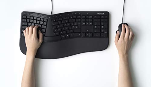 Microsoft Ergonomic Desktop - Black - Wired, Comfortable, Ergonomic Keyboard and Mouse Combo, with Cushioned Wrist and Palm Support. Split Keyboard. Dedicated Office Key.