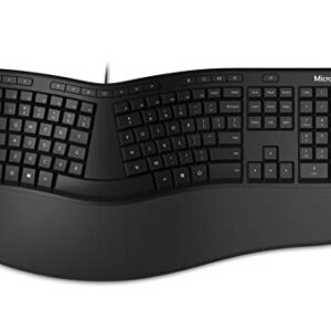 Microsoft Ergonomic Desktop - Black - Wired, Comfortable, Ergonomic Keyboard and Mouse Combo, with Cushioned Wrist and Palm Support. Split Keyboard. Dedicated Office Key.