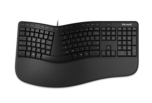 Microsoft Ergonomic Desktop - Black - Wired, Comfortable, Ergonomic Keyboard and Mouse Combo, with Cushioned Wrist and Palm Support. Split Keyboard. Dedicated Office Key.