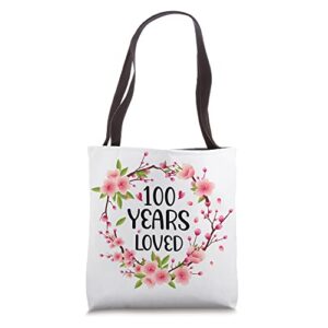 floral 100 year old 100th birthday women 100 years loved tote bag