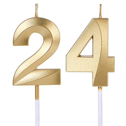 Gold 24th & 42nd Birthday Candles for Cakes, Number 24 42 Candle Cake Topper for Party Anniversary Wedding Celebration Decoration