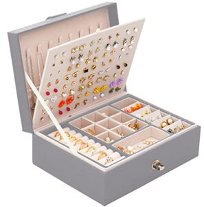 qbestry stud earring organizer for women girls gray jewelry box for earrings necklace jewelry organizer,girls earring box for womens necklace holder rings organizer bracelet earring storage case,grey