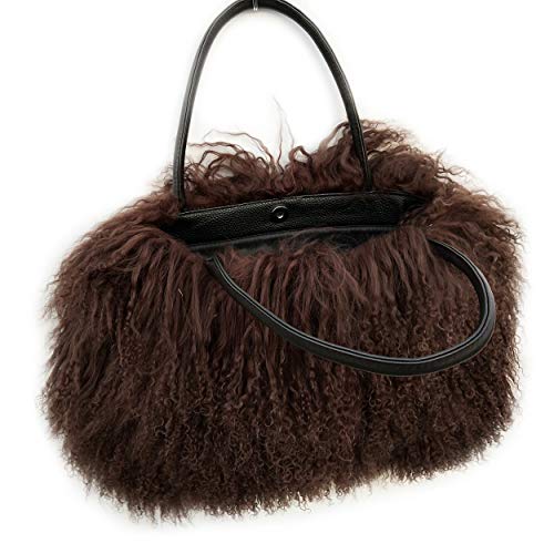 FINILUO Women Luxury Real Lamb/Mongolian Flush Wool Fur Handbag Chocolate