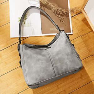 CLUCI Purses and Handbags for Women Leather Hobo Tote Fashion Ladies Crossbody Large Bucket Shoulder Bag Vintage Two Toned Grey and Women Wallet Large Capacity Leather Zipper Bundles