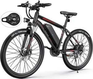 wooken electric bike, electric bike for adults 27.5” e-bikes with 500w motor, 21.6mph mountain bike with lockable suspension fork, removable battery, professional 21 speed gears bicycle (red)