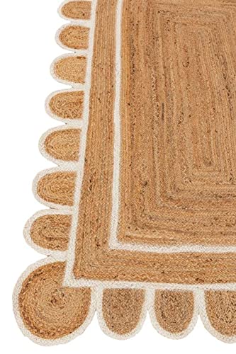 Natural Jute Scalloped Rug Bohemian Rug Decor Rug Handwoven Rug Custom Rug Decorative Rug by Durriesworld (2 x 4 FT Runner Rug), Brown and White