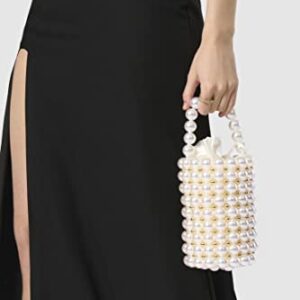 BABEYOND Women Pearl Clutch Purse - Bucket Beaded Bridal Evening Bag Formal Shoulder Bag with Inner Bag for Party Wedding