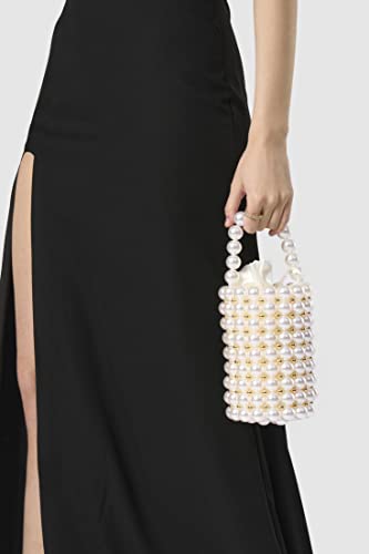 BABEYOND Women Pearl Clutch Purse - Bucket Beaded Bridal Evening Bag Formal Shoulder Bag with Inner Bag for Party Wedding