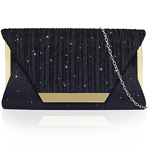 Clutch Purses for Women Wedding Evening Bags, Sparkly Envelope Bride Clutches - Formal Party Handbags with Detachable Chain