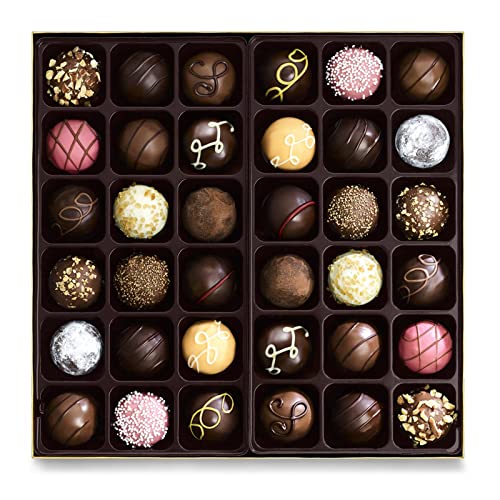 Godiva Chocolatier Signature Truffles Gift Box with Red Ribbon – 36 Piece Assorted Milk, White and Dark Chocolate Truffles with Gourmet Fillings - Unique Gift for Chocolate Lovers