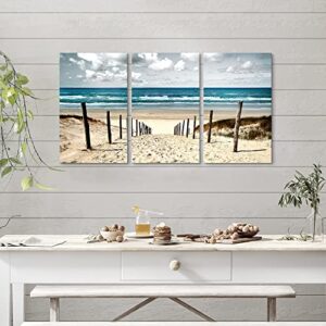 Coastal Beach Wall Art Bedroom: 3 Pieces Ocean Picture Seaside Painting Print on Seascape Artwork for Living Room Bathroom Decor(16x26)