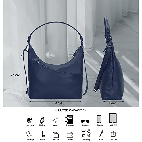 MARC PETER Lucy Blue Nappa Leather Hobo Bag for Women | Top Handle Satchel | Women Fashion Shoulder Bag