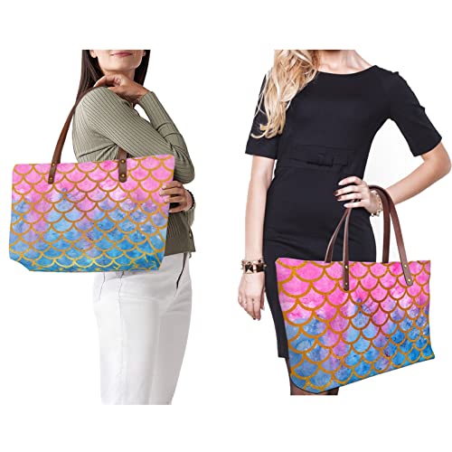 BYCHECAR Handbags Set for Women Tote Bag Colorful Fish Scales Pattern Top Handle Satchel Bags Shoulder Purse Wallets Wristlet Strap Wallet