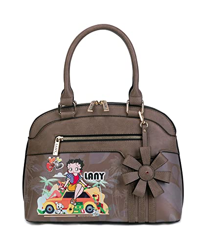 LuxeBag Betty Boop Vacation Faux Leather Satchel Handbag Purse (Natural)